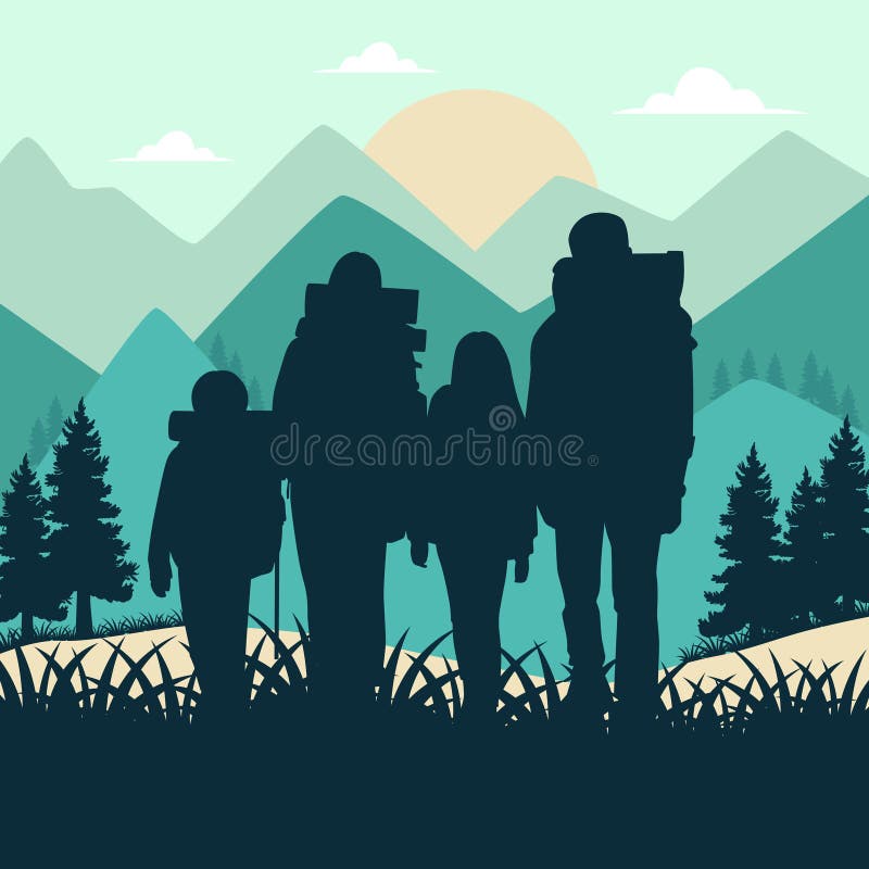 Hiking Family Silhouette Vector Illustration Stock Vector ...