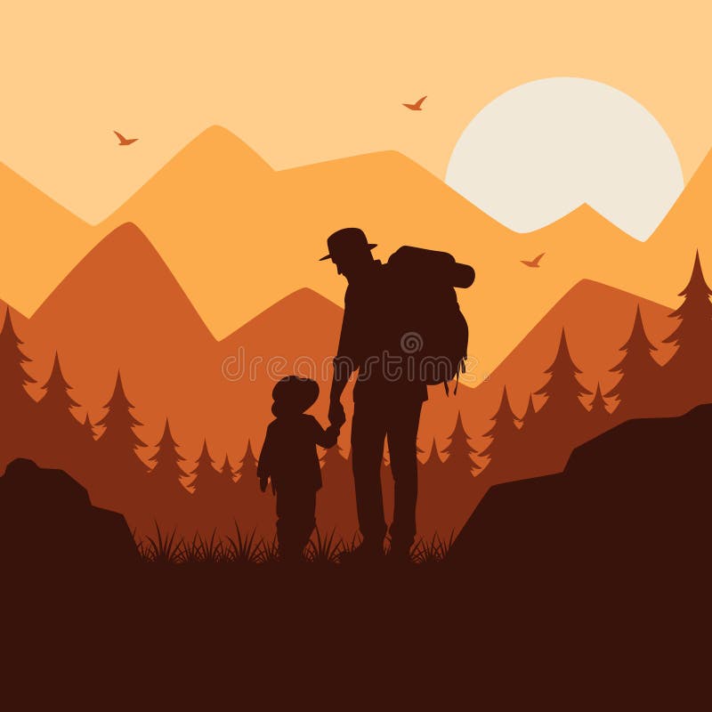 Hiking Father and Son Silhouette Vector Illustration Stock Vector ...