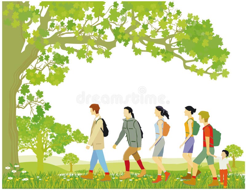 Hiking in Group Illustration Vector Stock Vector - Illustration of road ...