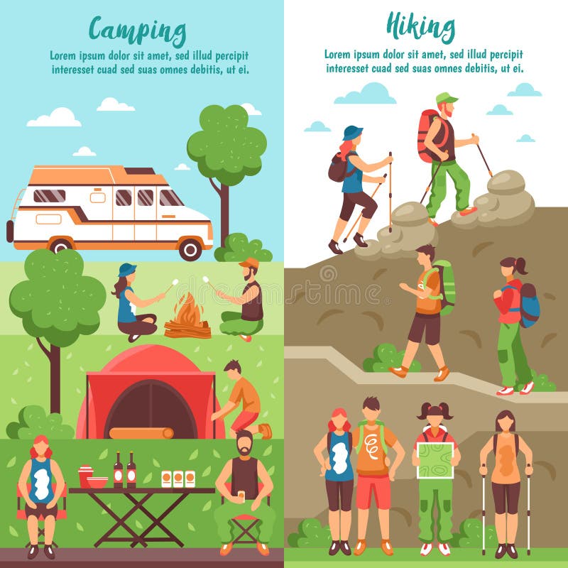 Hiking Group Vertical Banners Stock Vector - Illustration of group ...