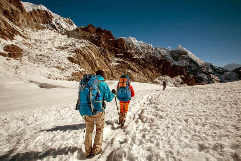 Hiking in Himalaya Mountains Stock Photo - Image of hikers, climb: 44149428