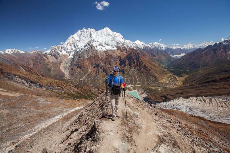 Hiking in Himalaya Mountains Stock Photo - Image of fitness, beauty ...