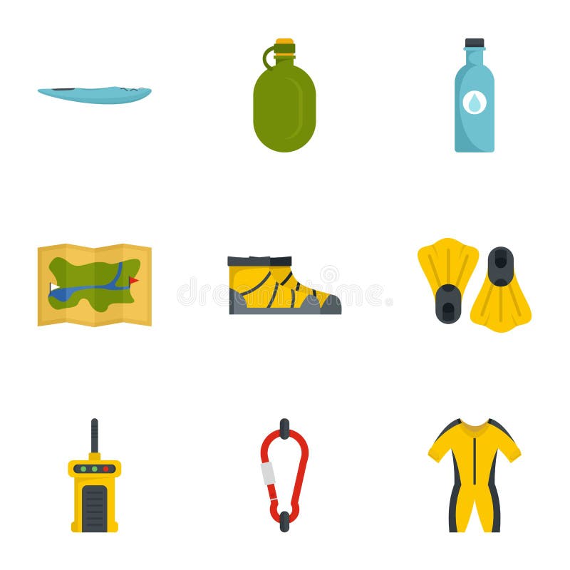 Hiking Icon Set, Flat Style Stock Vector - Illustration of backpack ...