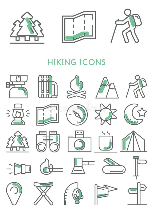Hiking icons set stock vector. Illustration of person - 56057470