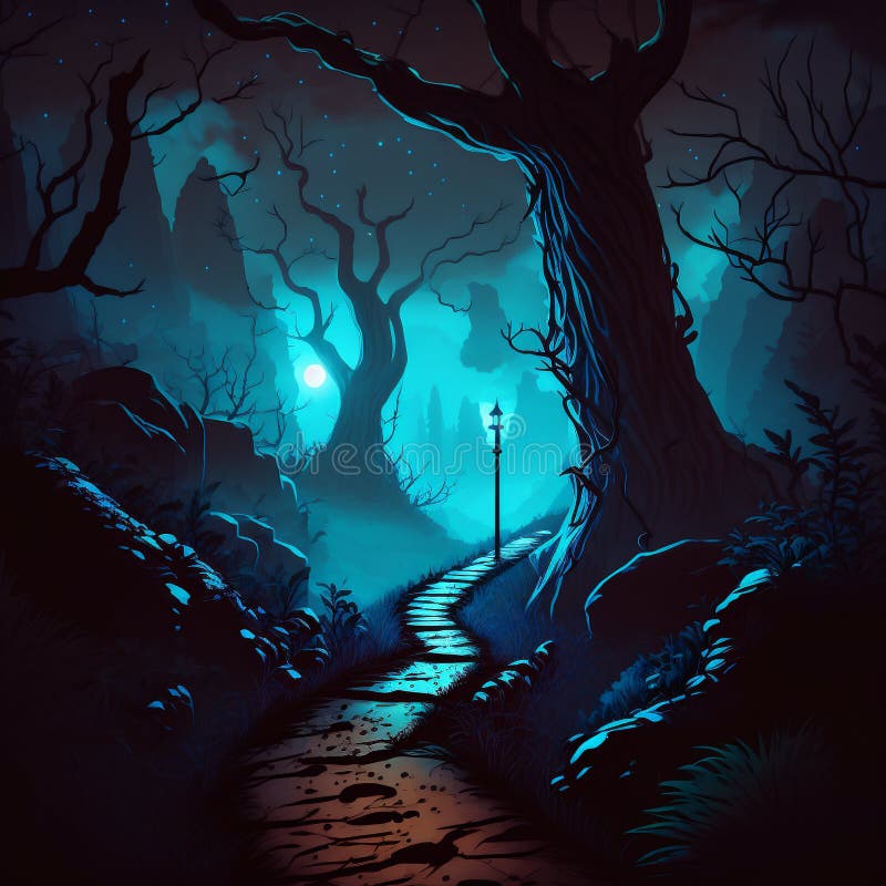 Hiking through a Moon Lit Path Stock Illustration - Illustration of ...