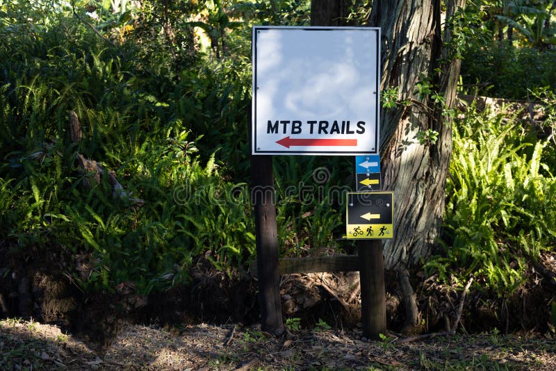 Hiking and Mountain Bike Trail Sign Stock Photo - Image of landscape ...