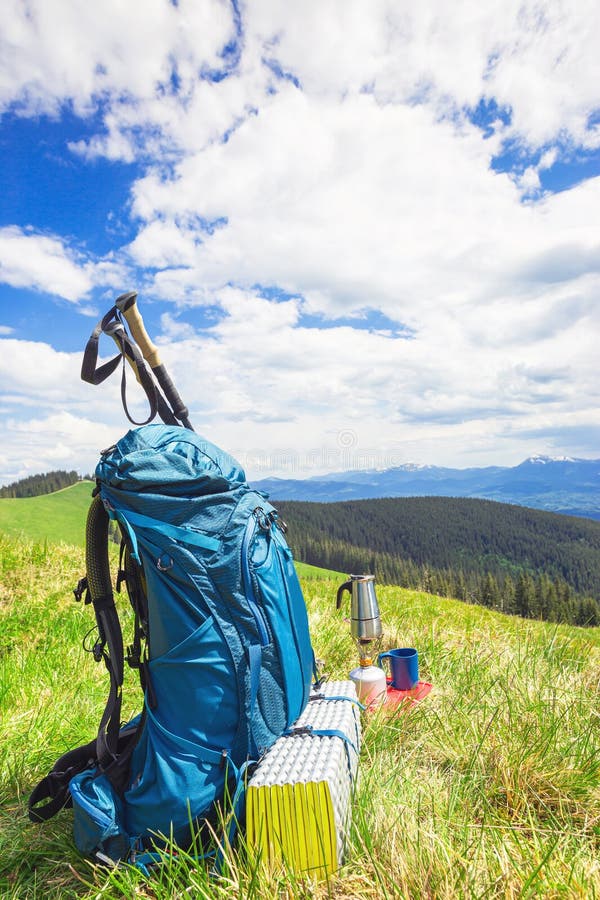 Hiking with a Backpack in the Mountains Stock Image - Image of summer ...