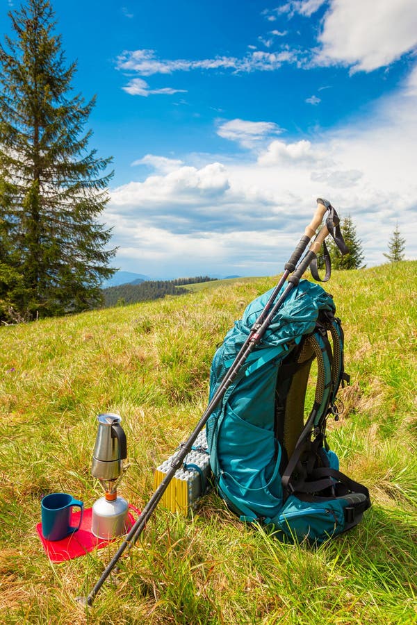 Walking with a Backpack in the Beautiful Mountains. Stock Photo - Image ...