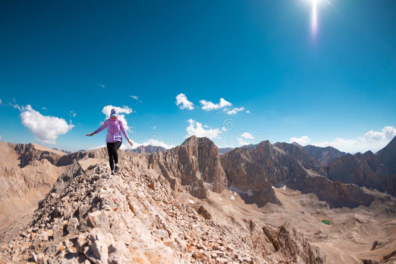 Girl with a Backpack in the Mountains Stock Photo - Image of freedom ...