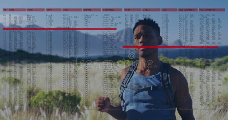 Hiking in Nature, Man with Data Processing Animation Overlay in Forest ...