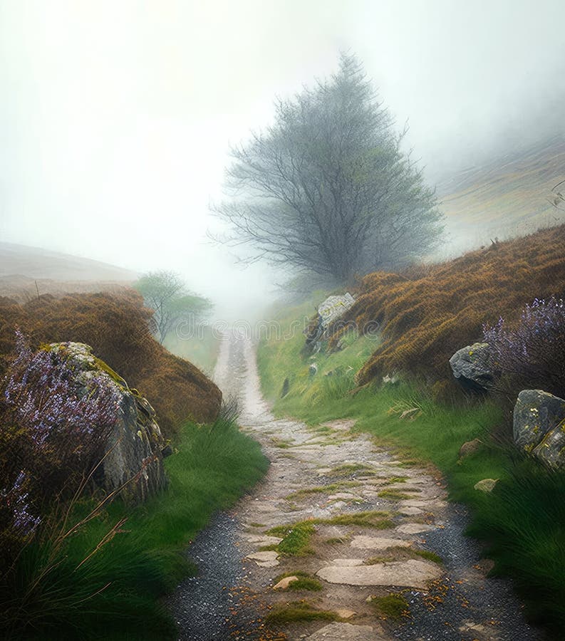 A Hiking Path through Hills Stock Illustration - Illustration of circle ...