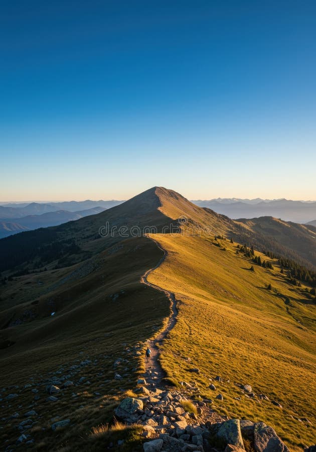 Hiking Path on a Mountain Ridge at Sunset Stock Photo - Image of ...