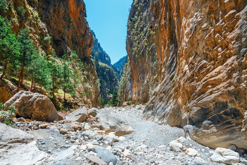 Tourists Hike in Samaria Gorge in Central Crete, Greece Editorial ...