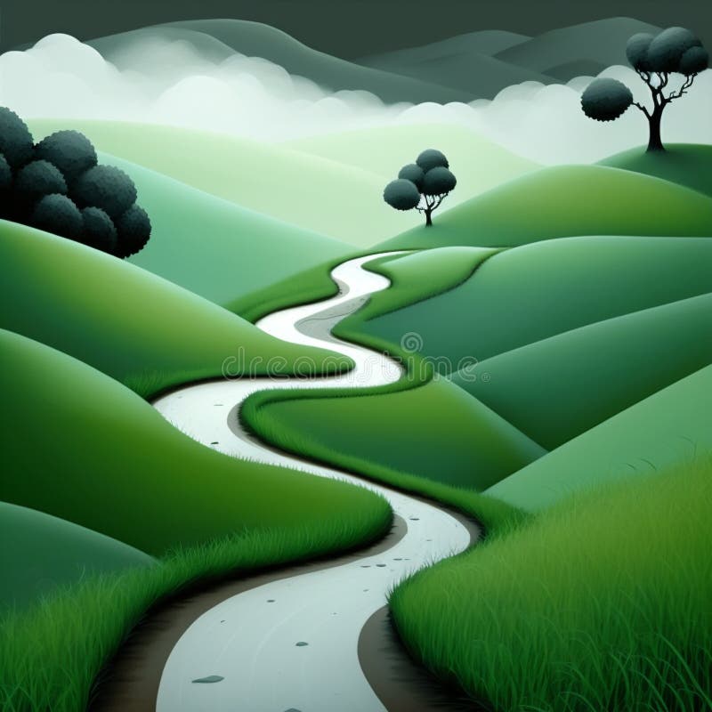 A Hiking Path on a Hill stock illustration. Illustration of darkness ...