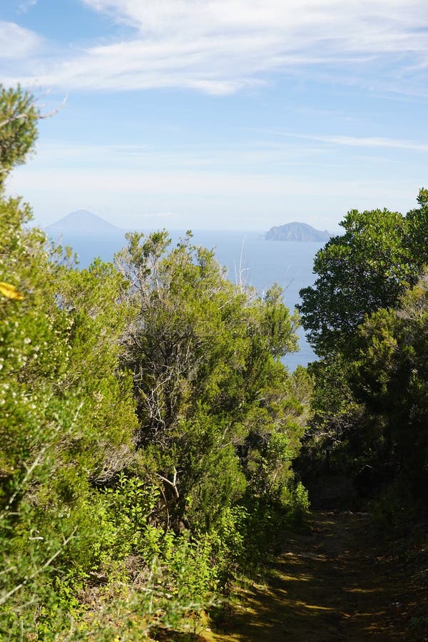 A Hiking Path at the Volcano Island, the Aeolian Islands, Sicily Stock ...