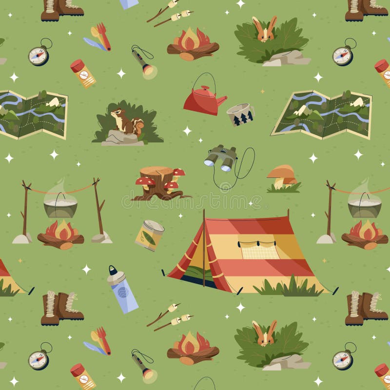 Hiking Pattern in Flat Design Stock Illustration - Illustration of ...