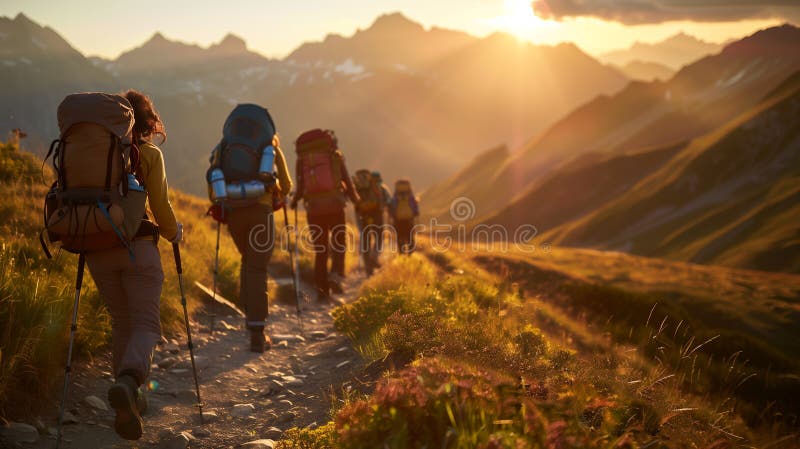 Hiking People Hikers Walking Backpacking Group Stock Illustration ...