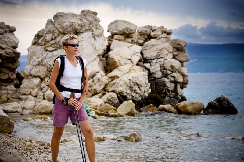 Hiking at sea stock photo. Image of coast, walking, competition - 16147496