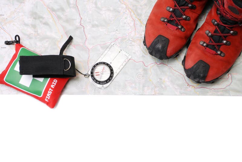 Hiking Shoes and Compass Background Stock Photo - Image of exploration ...