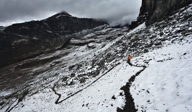 Hiking on snow way stock image. Image of rock, summer - 22193395