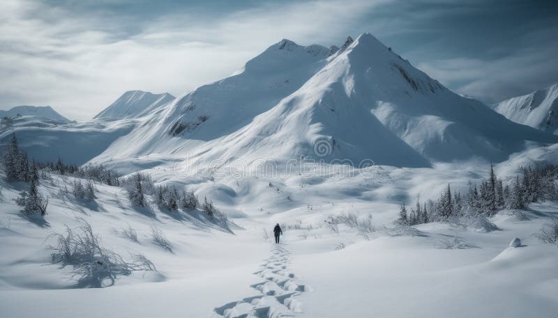 Hiking Snowy Mountain Range Alone Generated by AI Stock Illustration ...