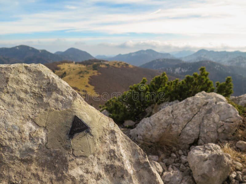Hiking stamp on rock stock image. Image of rock, trail - 63111869