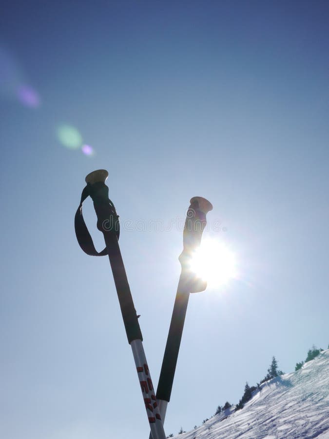 Hiking sticks pushed snow stock photo. Image of nature - 264191430