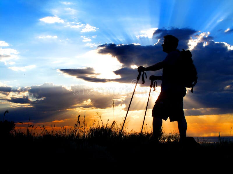 Hiking Sunset Silhouette stock image. Image of high, happy - 20413431