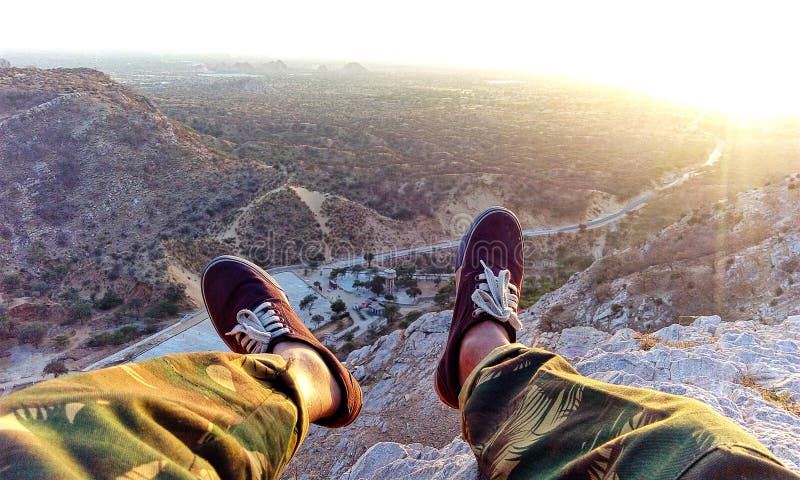 Hiking during sunset stock image. Image of rock, athlete - 241109739
