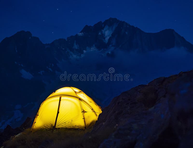 Hiking Tent in the Italian Alps at Night Stock Image - Image of camp ...