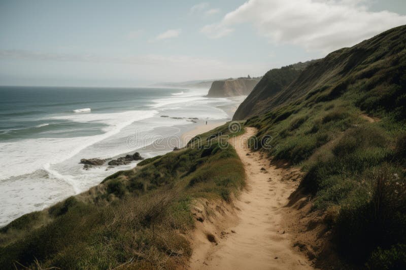 Hiking Trail Along the Beach, with Waves Rolling in Stock Image - Image ...
