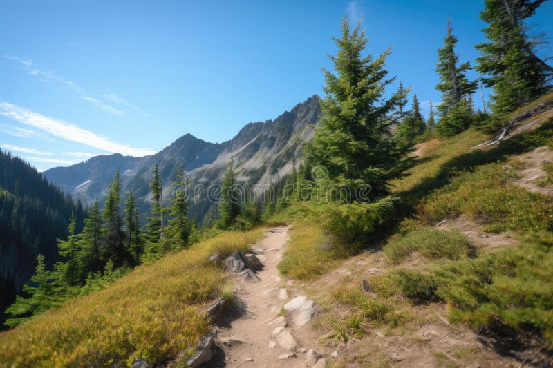 Hiking Trail with Beautiful Views of Mountain Range and Clear Blue ...
