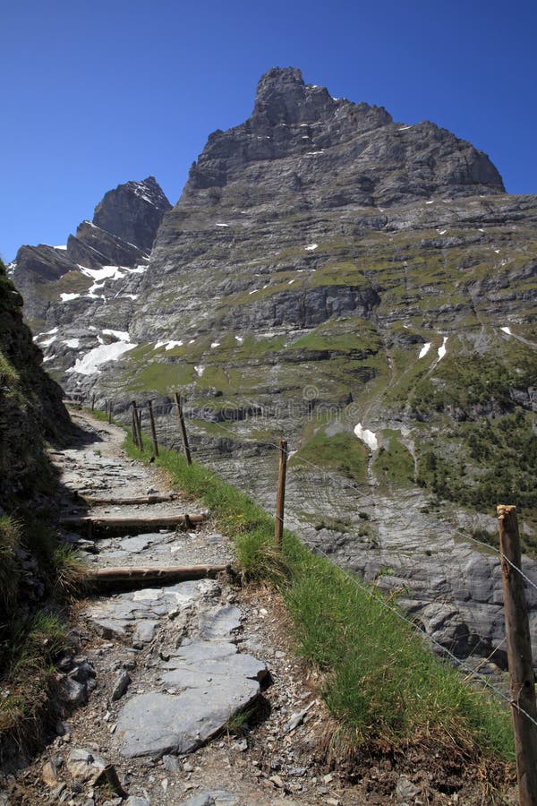 Hiking Trail and East Wall of Eiger Mountain Stock Photo - Image of ...