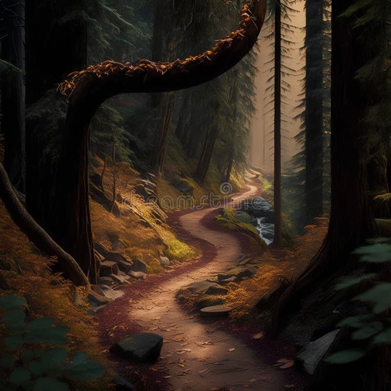 Hiking Trail in the Forest, 3d Render. Computer Digital Drawing Stock ...
