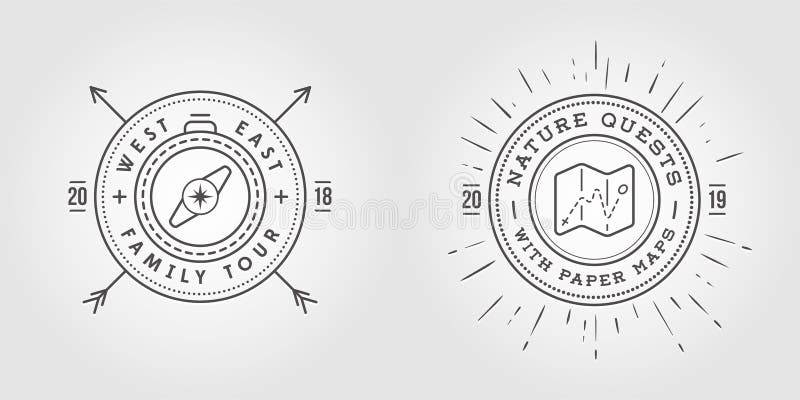 Hiking Trail Logo Design Set with Typography and Travel Elements - Map ...