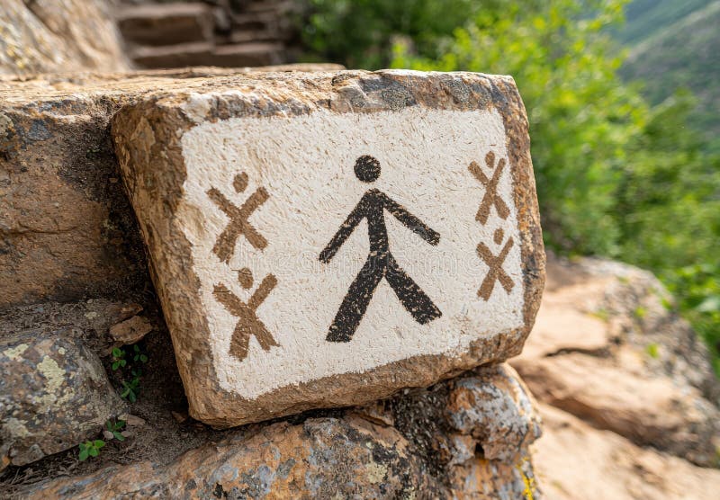 Hiking Trail Sign with Silhouette Icon Stock Illustration ...