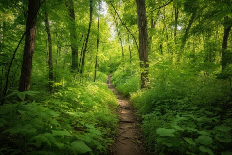 Hiking Trail Surrounded by Towering Trees and Lush Greenery Stock ...