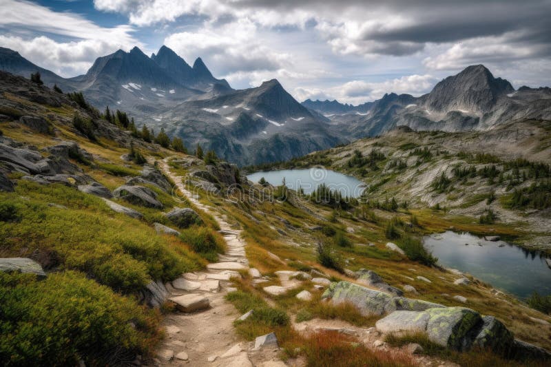 Hiking Trail Winding through Mountain Range, with Views of Peaks and ...
