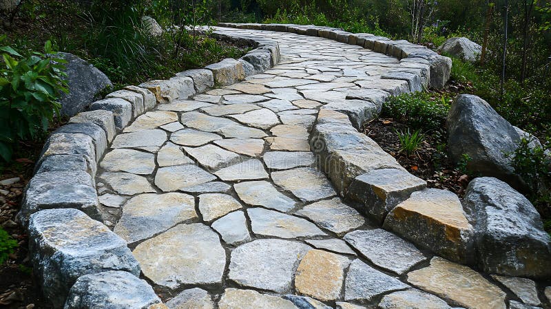 Hiking Trails in the Mountains Curved Natural Stone Stock Illustration ...