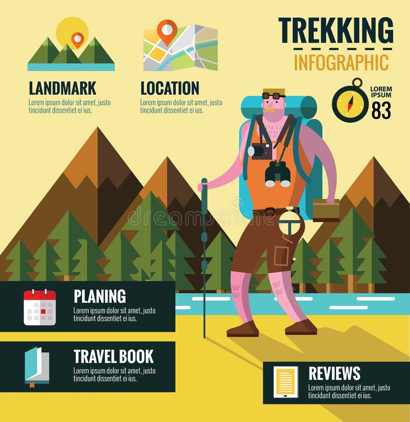 Hiking and Trekking Info Graphics. Mountain Background. Stock Vector ...