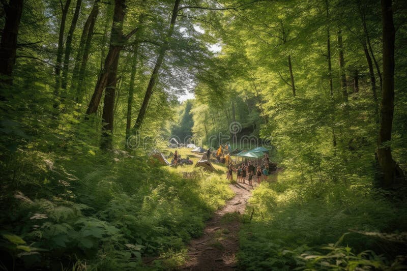 Hiking Trip with Community Campsite, Surrounded by Lush Greenery and ...