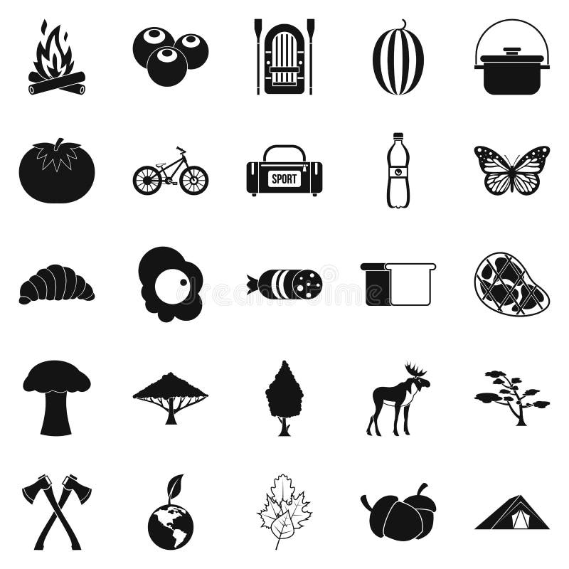 Hiking in the Wilderness Icons Set, Simple Style Stock Vector ...