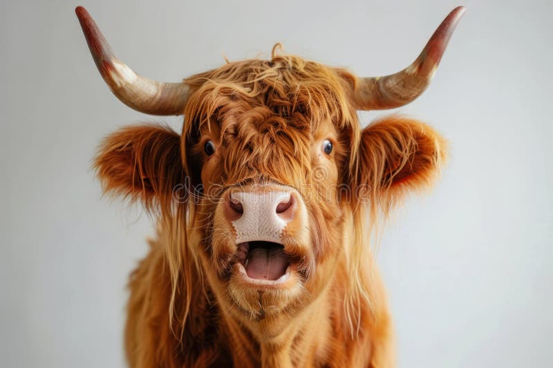 Hilarious Highland Cow with Horns Stock Photo - Image of field, hair ...