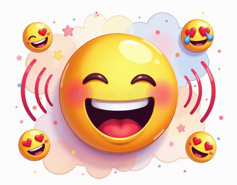 Hilarious Laughing Emoji with Surrounding Emojis Stock Illustration ...