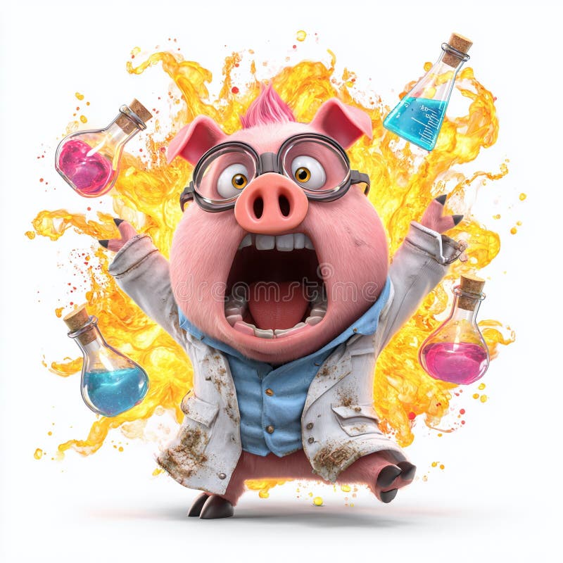 A Hilarious Pig Scientist Exploding Beaker Chaos in a Vibrant Lab ...