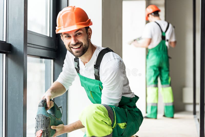 Hilarious Smiling Builder Keeping Tool Stock Photo - Image of ...