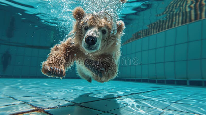 Hilarious Underwater Scene Bear in Pool Plays Deep Dive Action, Ai ...