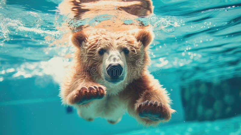 Hilarious Underwater Scene Bear in Pool Plays Deep Dive Action, Ai ...