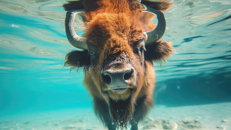 Hilarious Underwater Scene Bison in Pool Plays Deep Dive Action, Ai ...