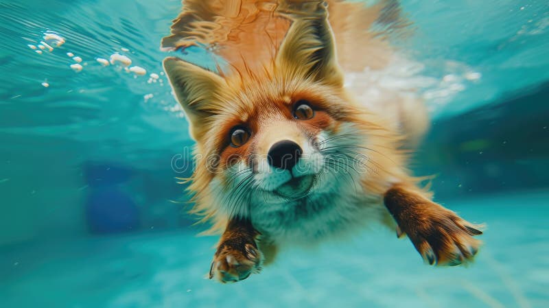 Hilarious Underwater Scene Fox in Pool Plays Deep Dive Action, Ai ...
